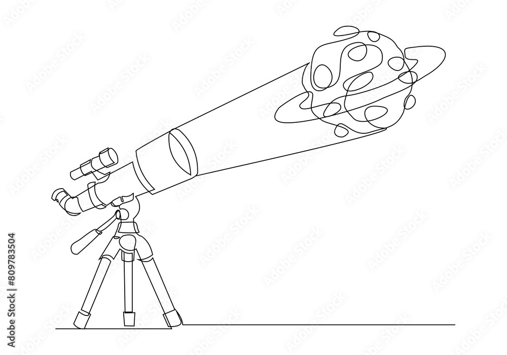 Continuous single one line sketch drawing of telescope optic magnifying ...