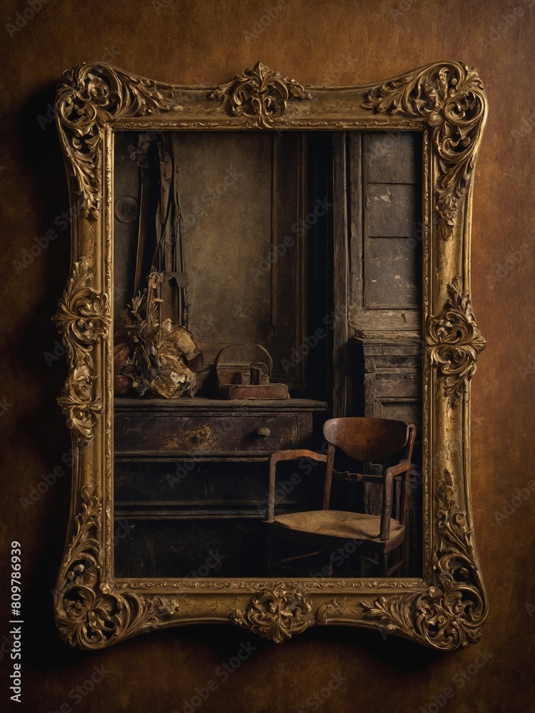 Vintage, ornate mirror stands as silent observer to room that time ...