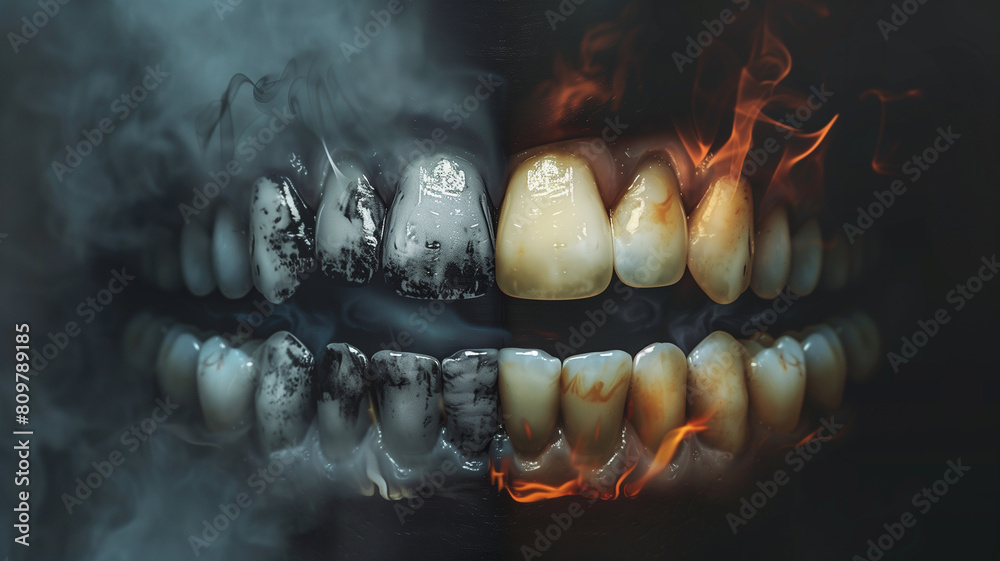 Transformation of a smoker's teeth before and after dental cleaning ...