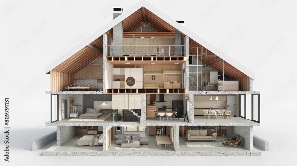 Detailed Cross-section View of a Contemporary Passive House Design ...