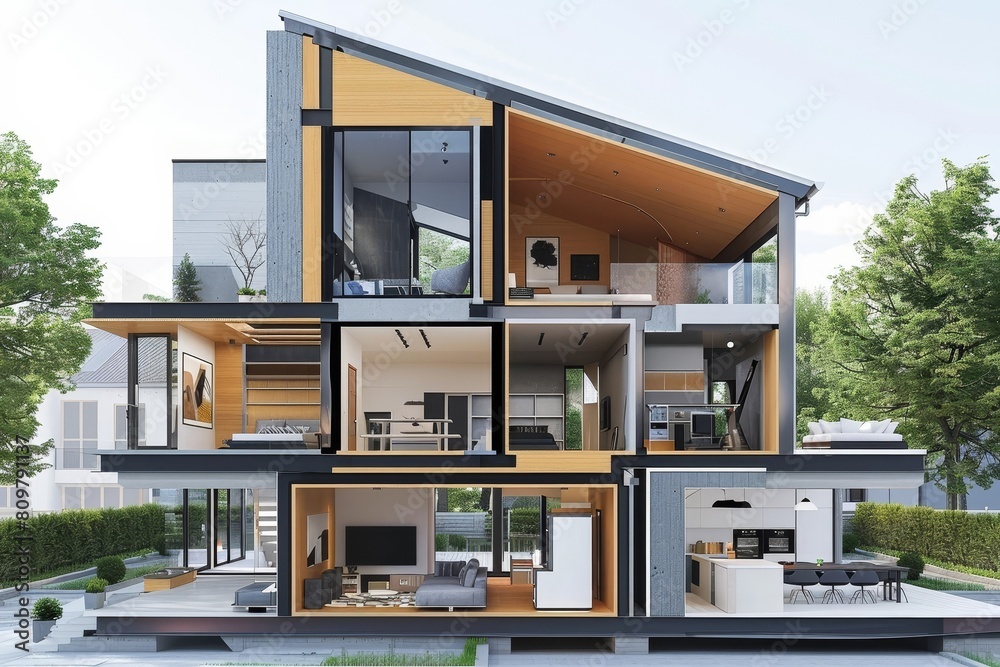 Passive House Design with Detailed Cross-Section Highlighting Energy ...