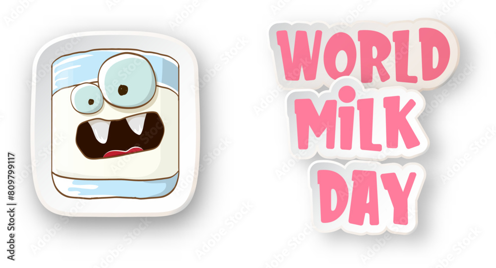World milk day poster and banner with funny cartoon cute smiling milk ...
