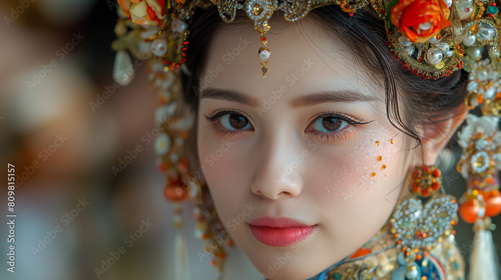 A close-up shot capturing the intricate details of traditional ...