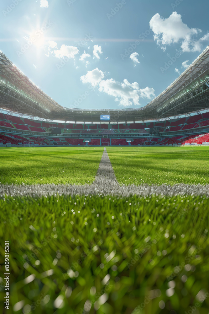 Sunny skies adorn the outside of a football stadium, signaling a ...