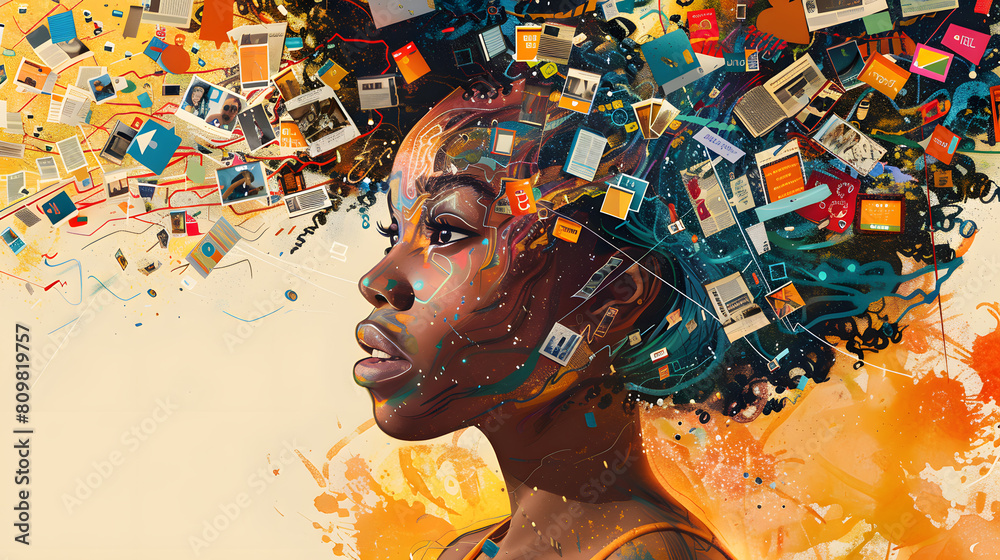 powerful visual metaphor of social media addiction, with a young woman ...