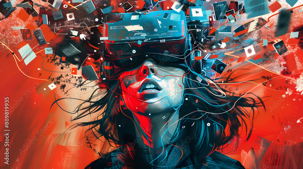 powerful visual metaphor of social media addiction, with a young woman ...