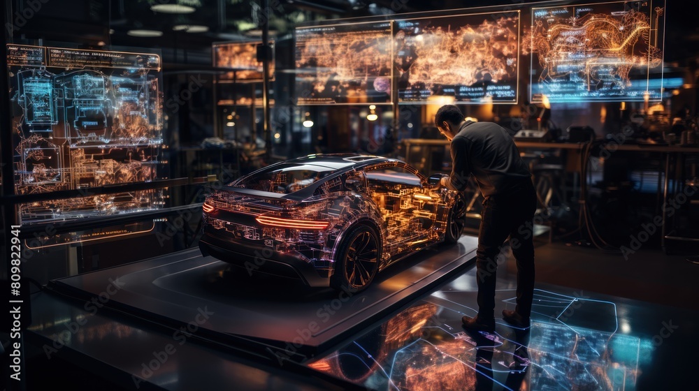 Automotive Engineer Analyzes Advanced Car Design Using Augmented ...