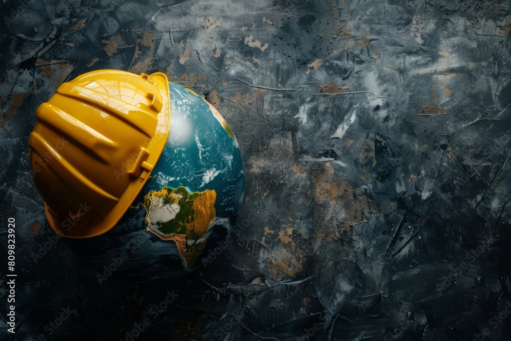 global safety planet earth with safety helmet world day for safety and ...