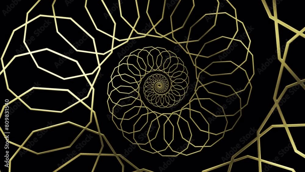 Abstract animated background with golden polygons and circular rotation ...