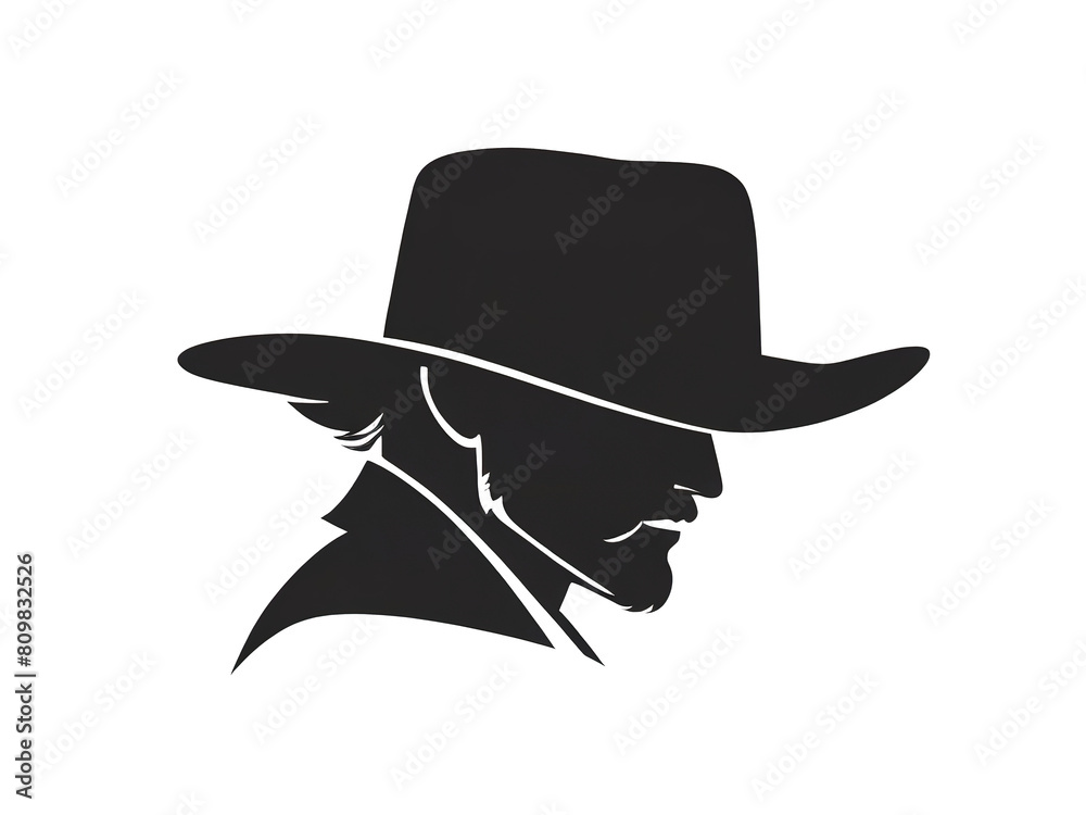 Cowboy silhouette Face black logo head wearing a hat Isolate background ...
