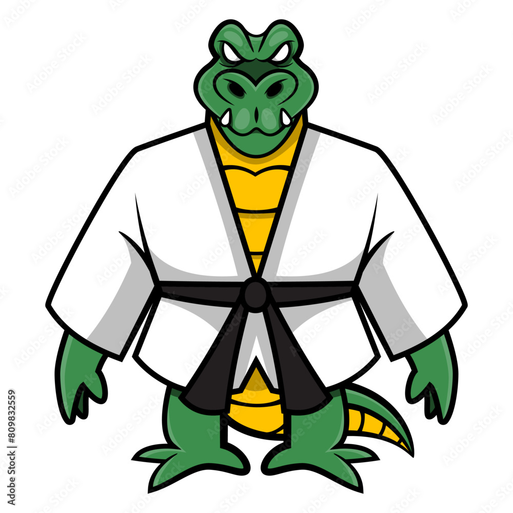 Big Alligator cartoon characters wearing karate uniform and belt get ...