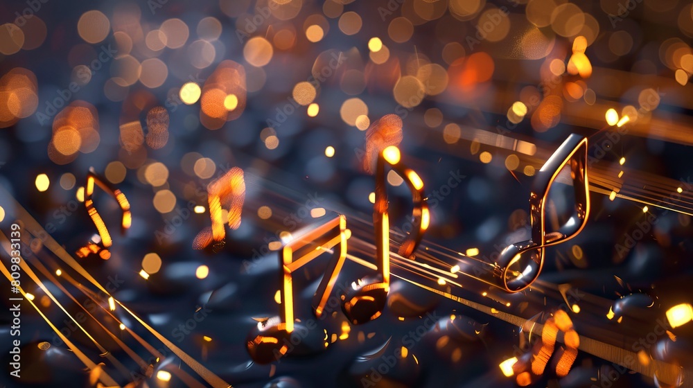 3d musical background. Partitura and musical notes. Concept of songs ...