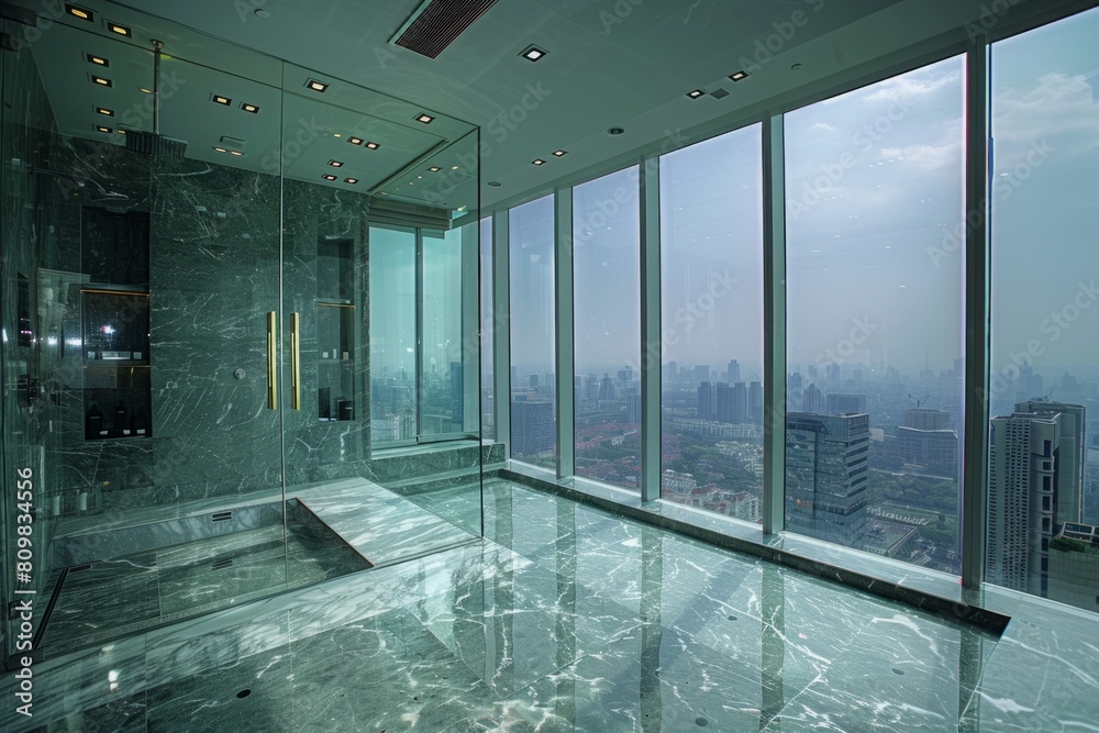 As you enter the spacious bathroom, the sight of the luxury shower ...