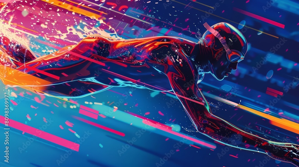 Futuristic Pop art style of an Olympic swimmer in action, capturing the ...