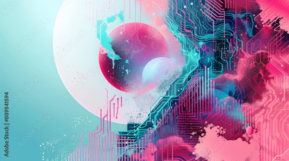 Trendy art paper collage design of digital transformation in cyber ...