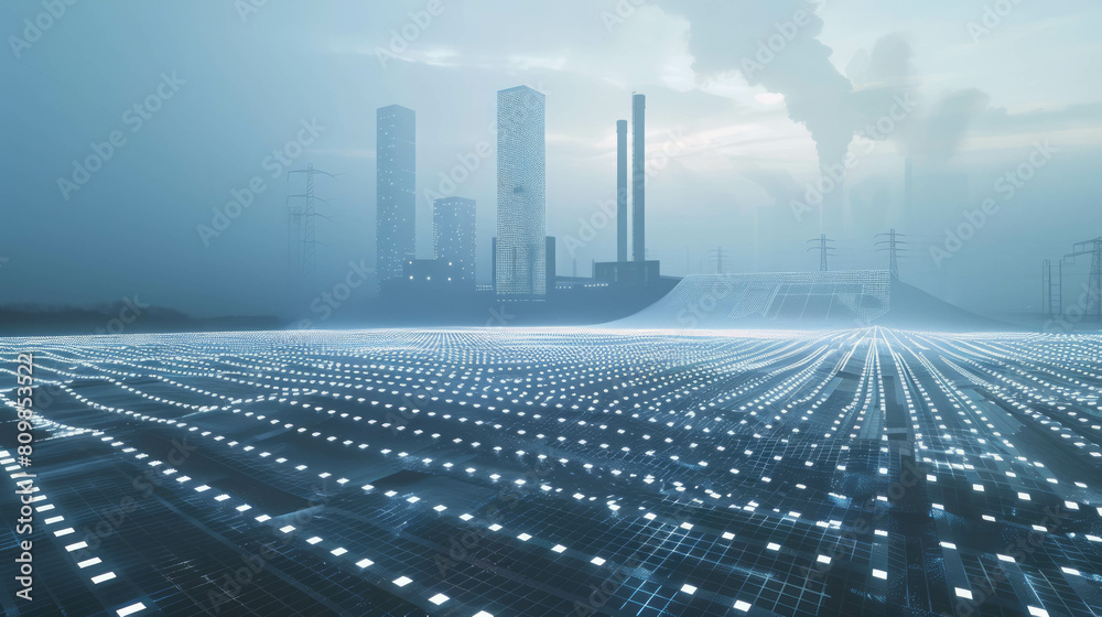 Innovative solar energy technology showcased with power plant backdrop ...