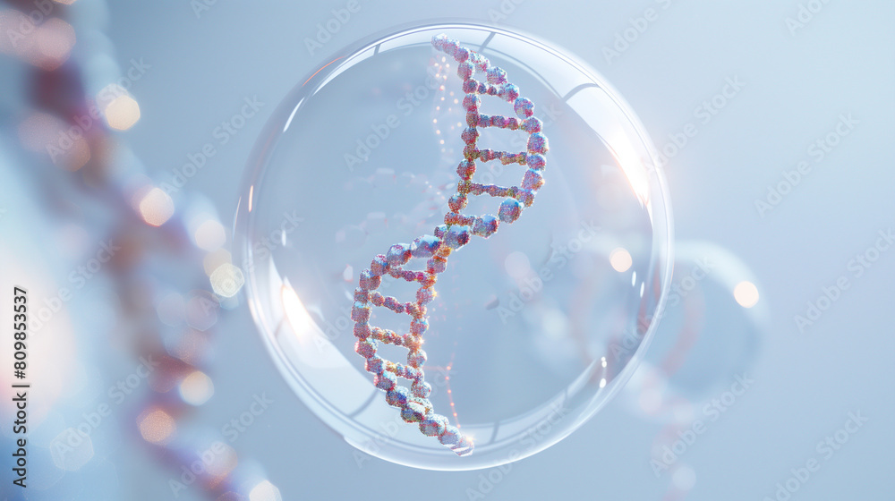 DNA Strand Magnified in a Transparent Sphere Against a Light Background ...