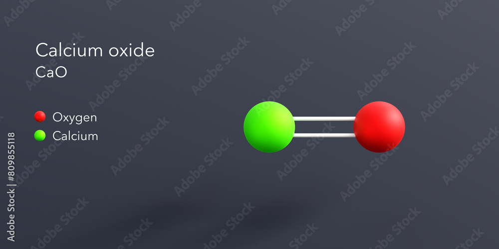 calcium oxide molecule 3d rendering, flat molecular structure with ...