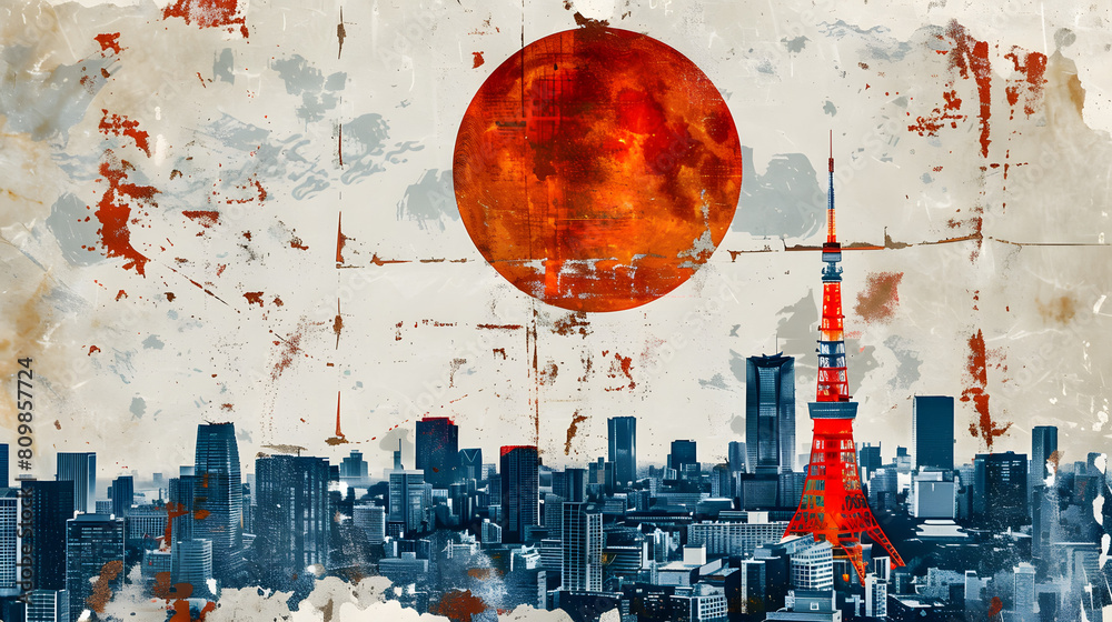A visually striking image of Tokyo's cityscape overlaid with grunge ...