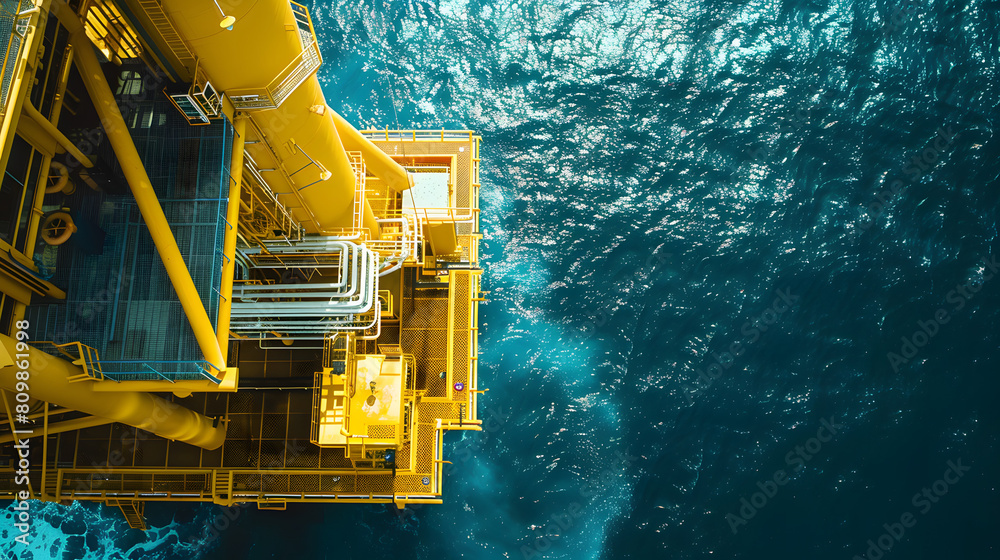 Overhead shot capturing the complex structure of an offshore oil ...