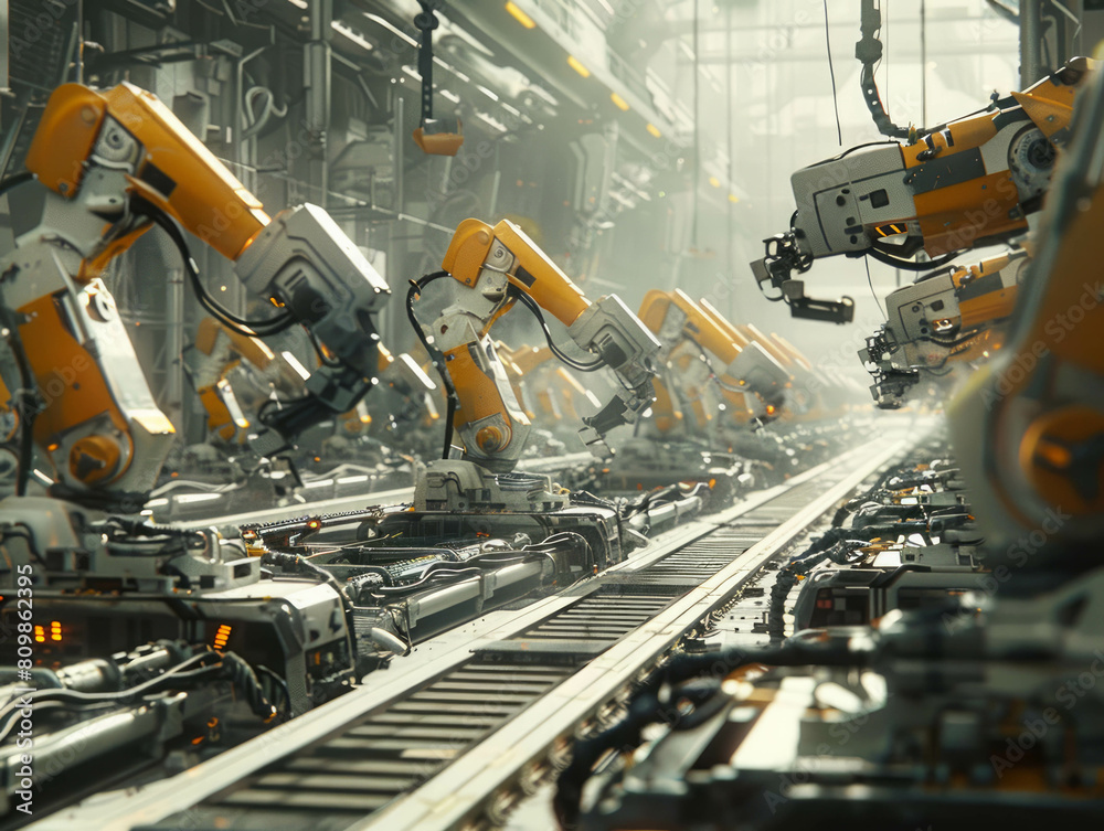 Automation in action: logistics robot arm on the assembly line. AI ...