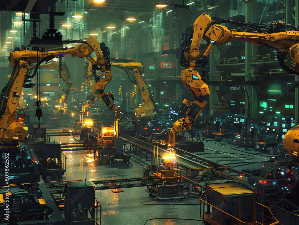 Automation in action: logistics robot arm on the assembly line. AI ...