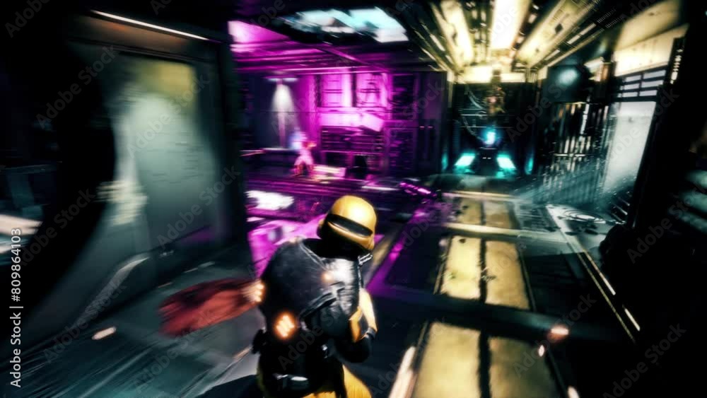 Engaging in a deadly battle against an alien monster in a shooter fake ...