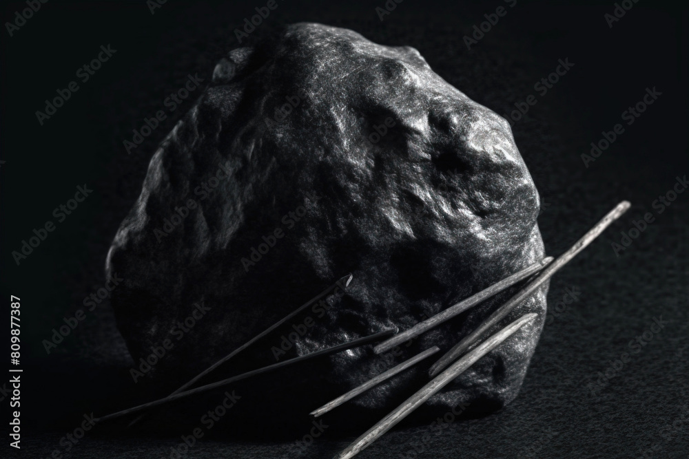 Lodestone is a rare precious natural stone on a black background. AI ...