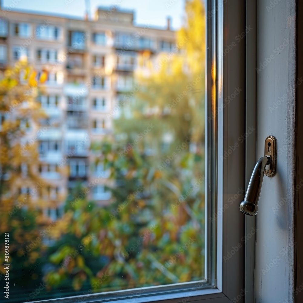 Handle with a lock on window, child protecting from falling out of ...