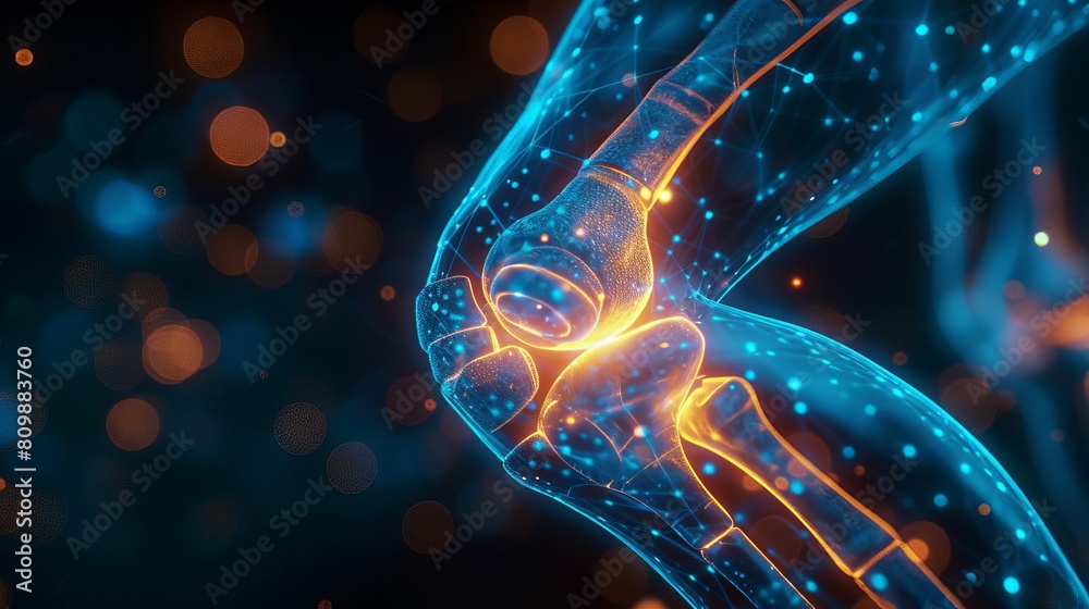 3D illustration of a knee joint in motion, ligaments and tendons ...