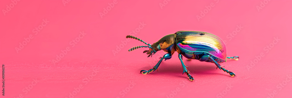 Shiny bug over plain hot pink background with space for copy Stock ...