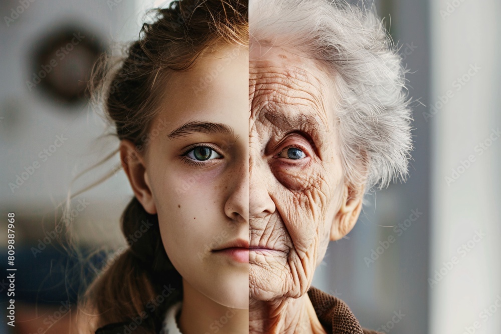 An image divided into two halves, revealing the transition from youth ...