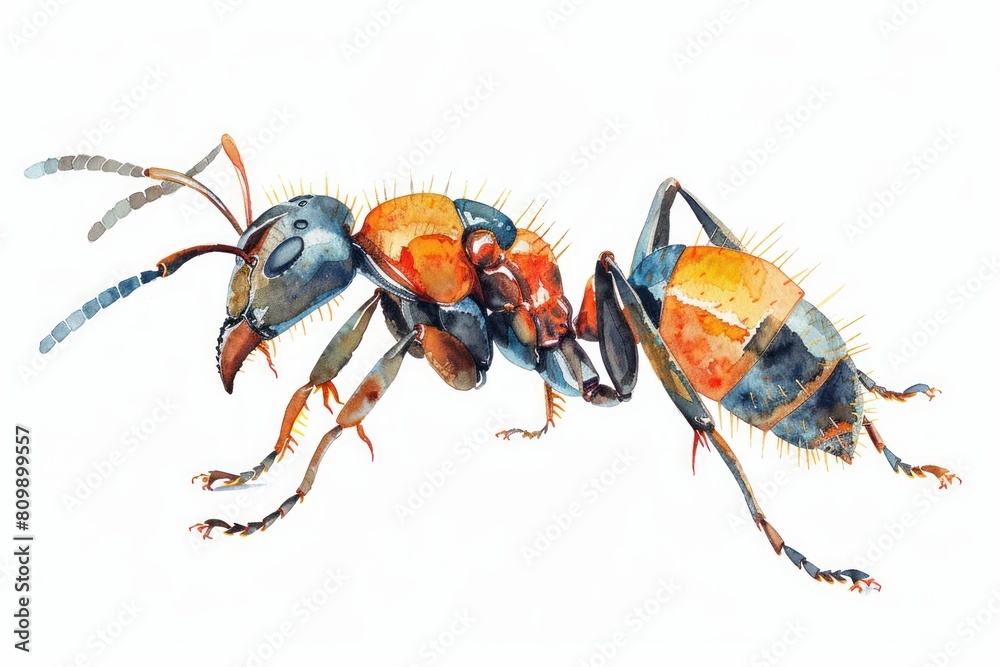 Ant, Pastel-colored, in hand-drawn style, watercolor, isolated on white ...