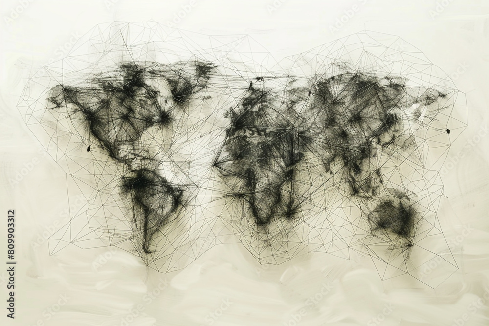 Global Connections, A world map connected by scribbled lines ...
