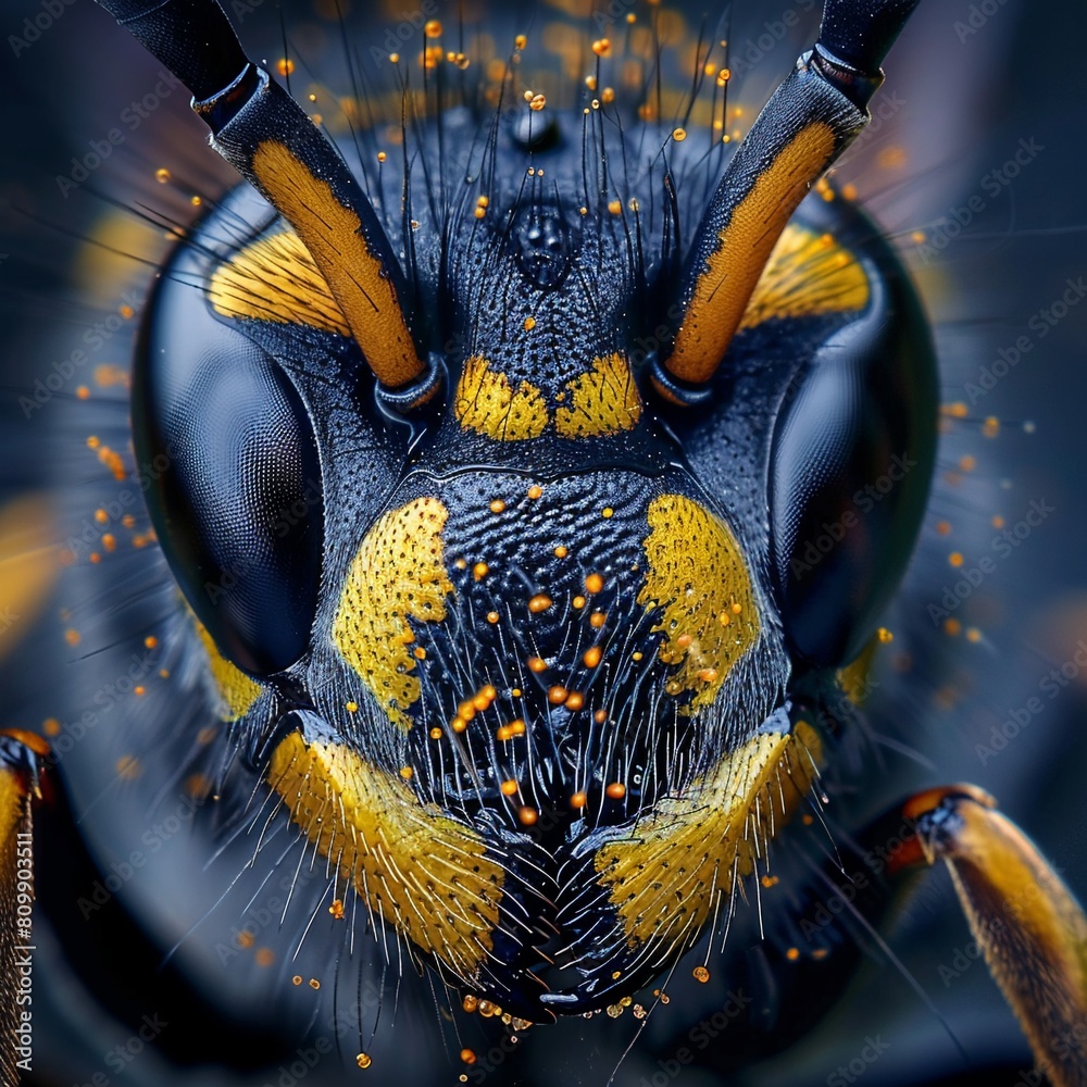 The closeup of a wasps head reveals its sleek profile and powerful ...