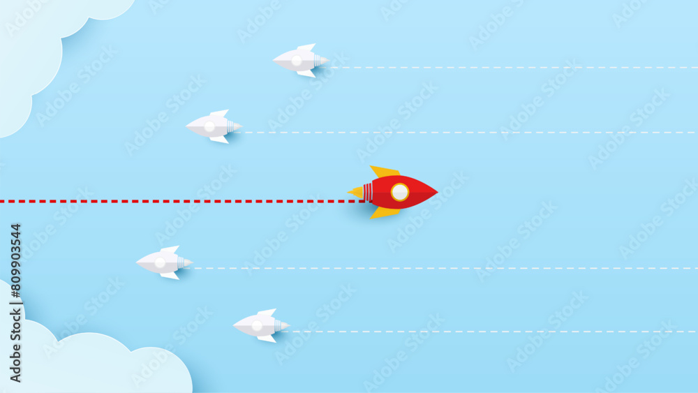 Red paper rocket changing direction different from white paper rocket ...