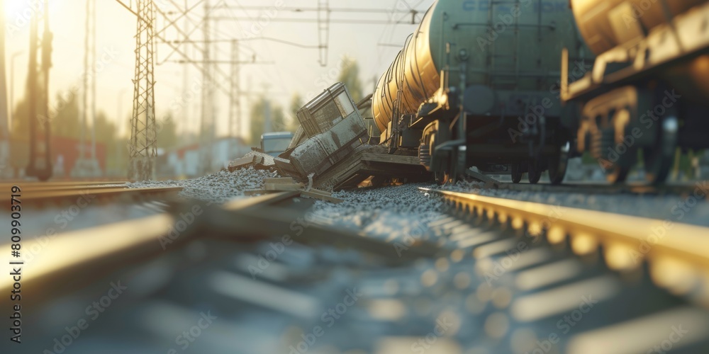 Accident on the railway tracks, the train went off the rails, tragedy ...