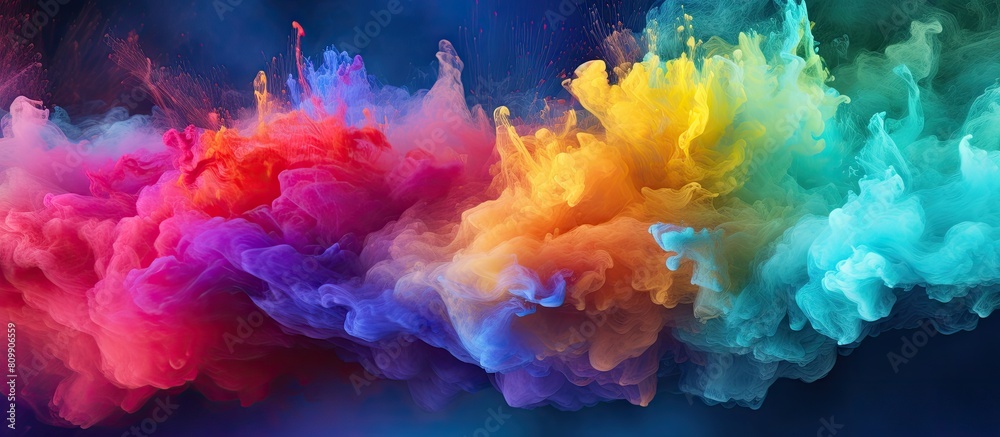 Colorful powder exploding in mid air creating an abstract background ...
