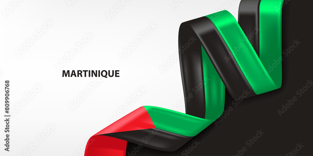 Martinique 3D ribbon flag. Bent waving 3D flag in colors of the ...