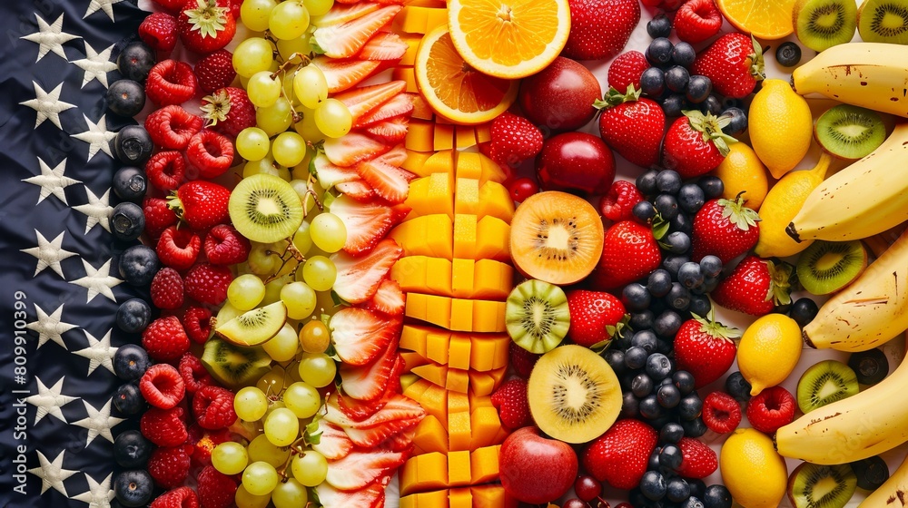 Food shape of American flag made out of fruits, creating a flag looks ...