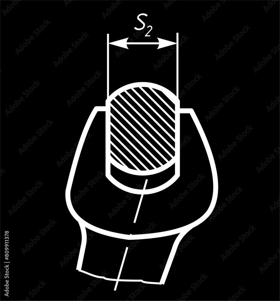 Vector engineering drawing of steel mechanical part (wrench) with ...