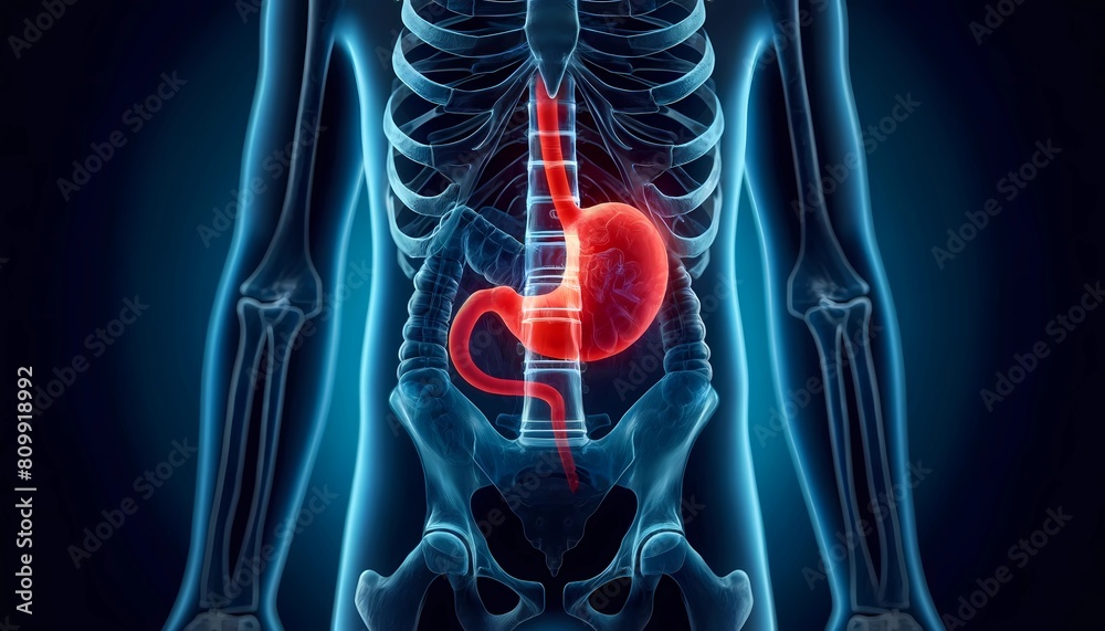x-ray visualization of the gastrointestinal tract with highlighted ...