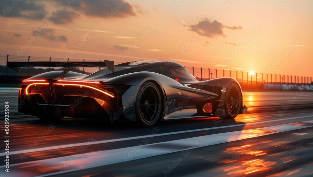 Zoom in on the hypercar's aerodynamic lines as it races towards the ...