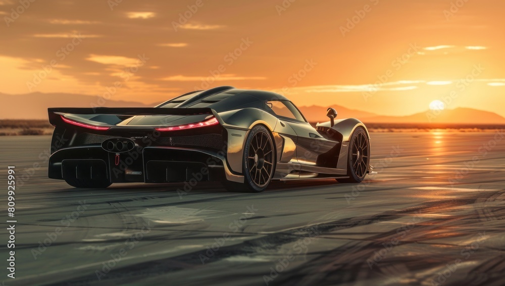 Zoom in on the hypercar's aerodynamic lines as it races towards the ...