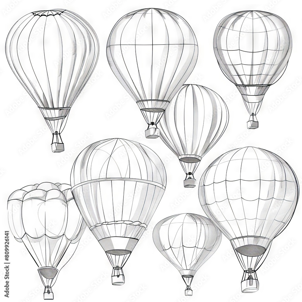 Hot air balloon set, contour drawings for design Stock Illustration ...