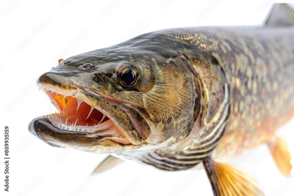 Spotted Muskie Fish - Fresh water predator with half-face. Isolated on ...