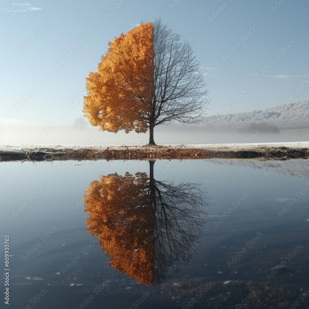 The two different states of a lonely tree reflect the various aspects ...