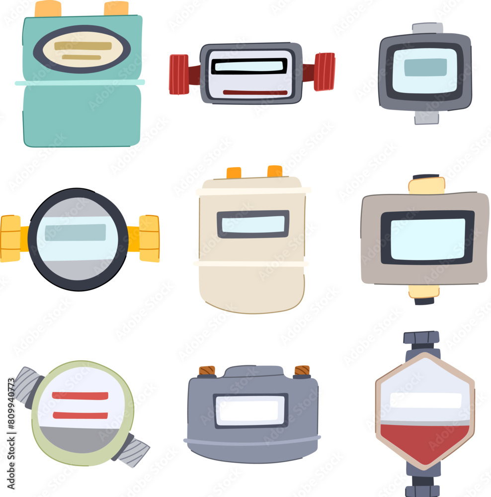 water gas meter set cartoon. counter pipe, natural control, boiler hvac ...