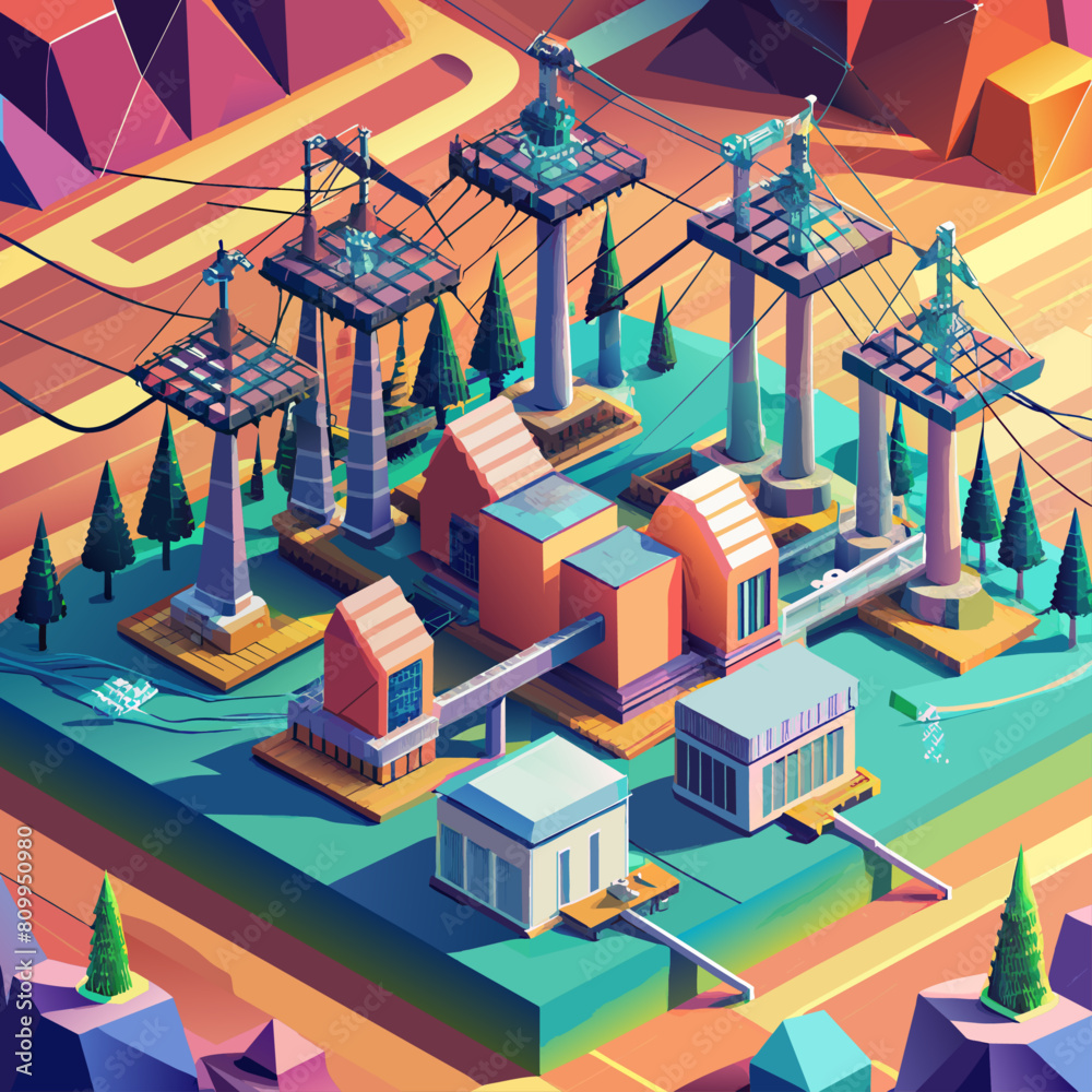 Electric grid and substations. Power distribution technology ...