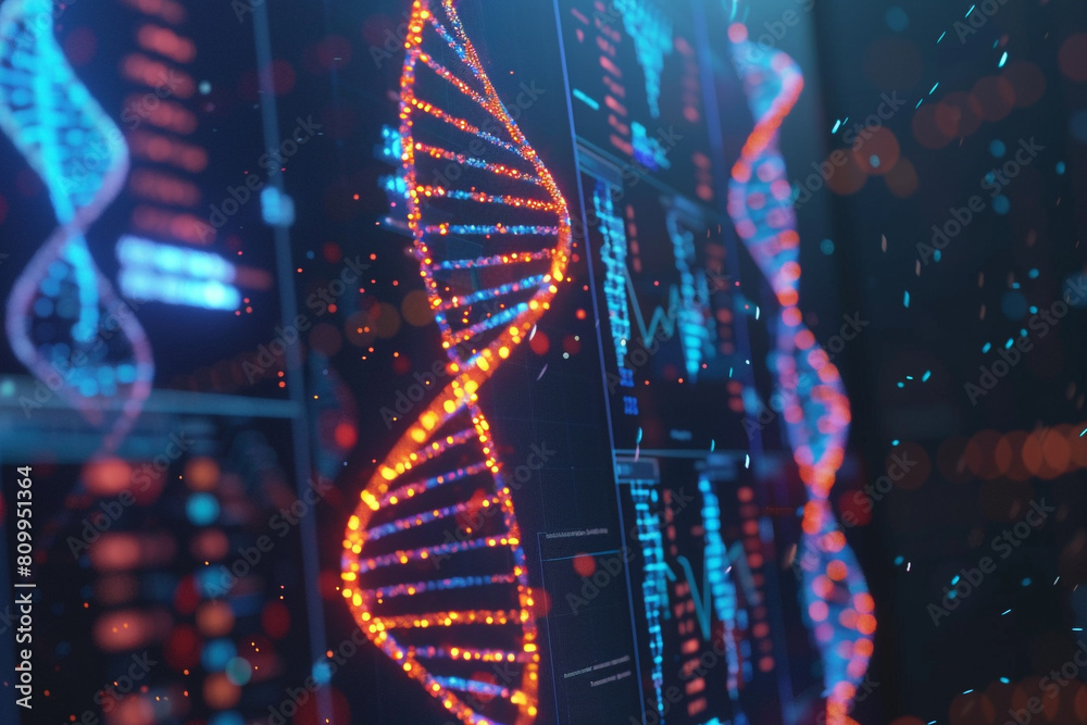 Macro shot of a gene editing tool correcting mutations in human DNA ...